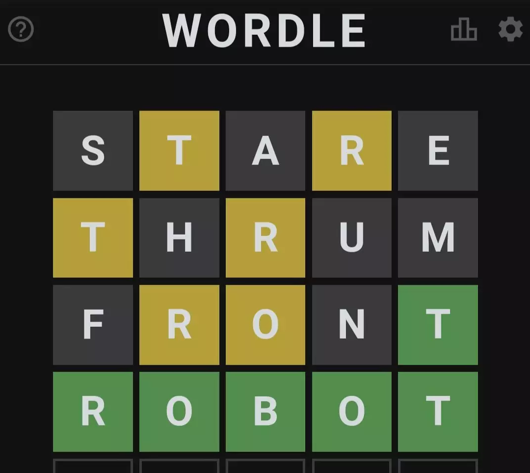 समाधान के साथ Wordle गेम का स्क्रीनशॉट