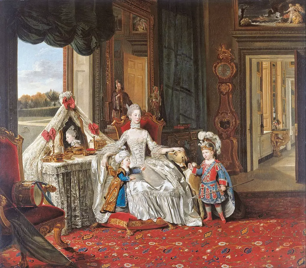 La reina Charlotte con sus dos hijos mayores, Johan Zoffany, 1765