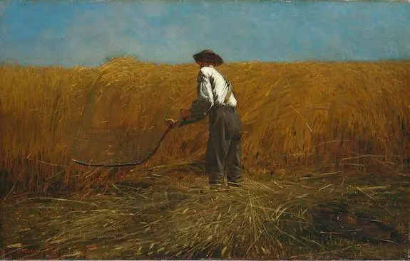 Een veteraan keert terug na de oorlog. Winslow Homer, De veteraan in een nieuw veld, 1865.