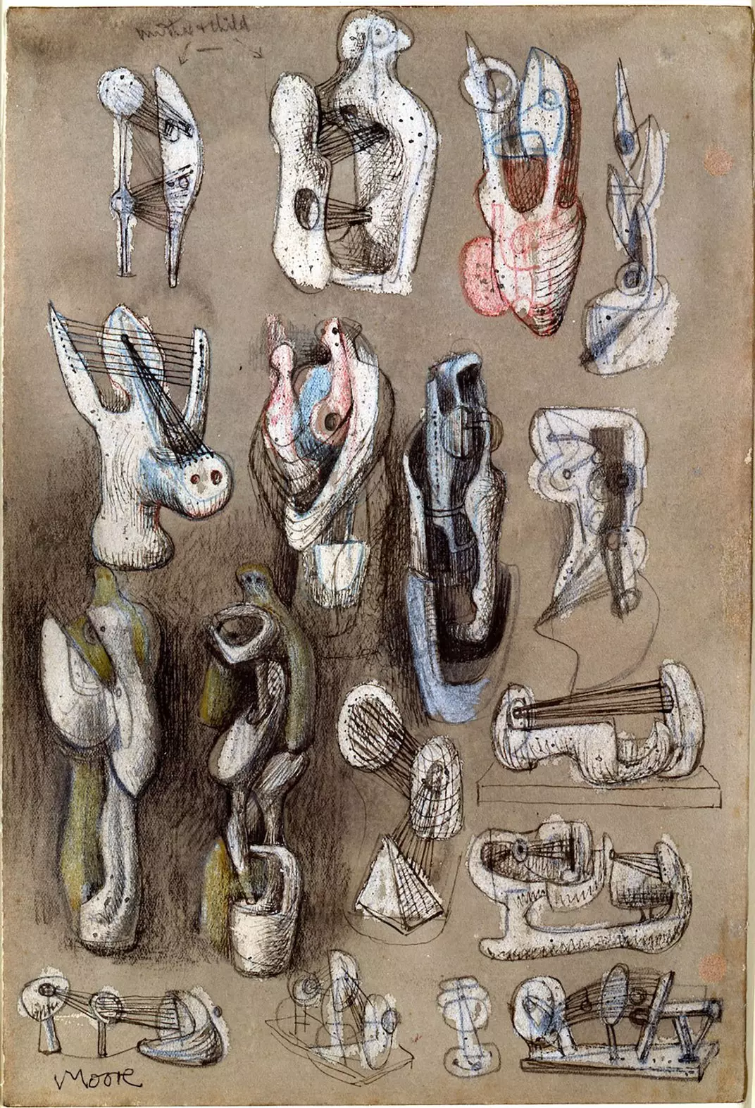 Nadir Henry Moore heykəli İngilis fermasında mantelpiecedə oturaraq onilliklər keçirdi