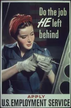 전쟁 중 징집된 남성이 공석으로 남겨둔 일자리에 여성을 모집하는 것을 목표로 하는 포스터.