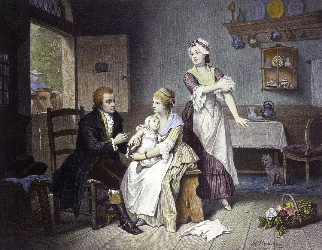Edward Jenner realizando unha vacinación