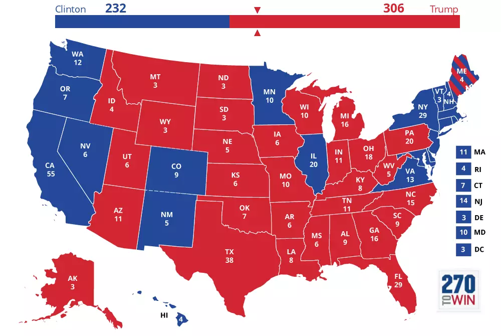 Donalda Trampa Hilarijas Klintones vēlēšanu karte