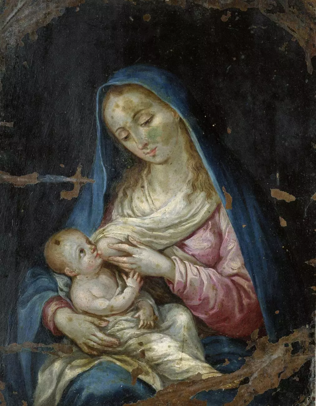 Pintura a l'oli d'una dona donant el pit a un nadó.