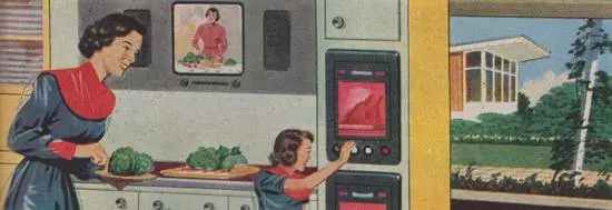 2000年的家庭主妇接受电视烹饪指导