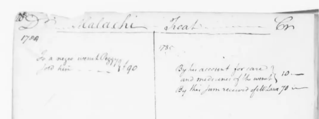 Záznam z roku 1784 dokumentujúci predaj ženy menom Peggy