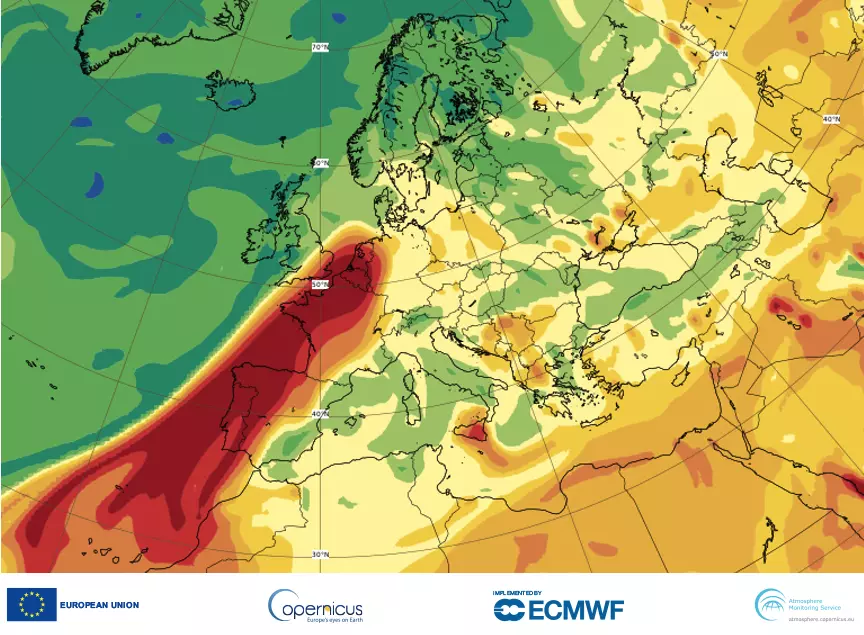 En bild av satellitdata över La Palmas vulkaniska plymaktivitet