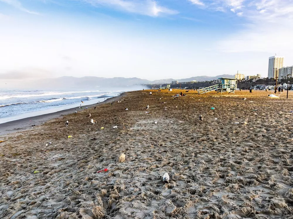 plastika na plaži v Santa Monici