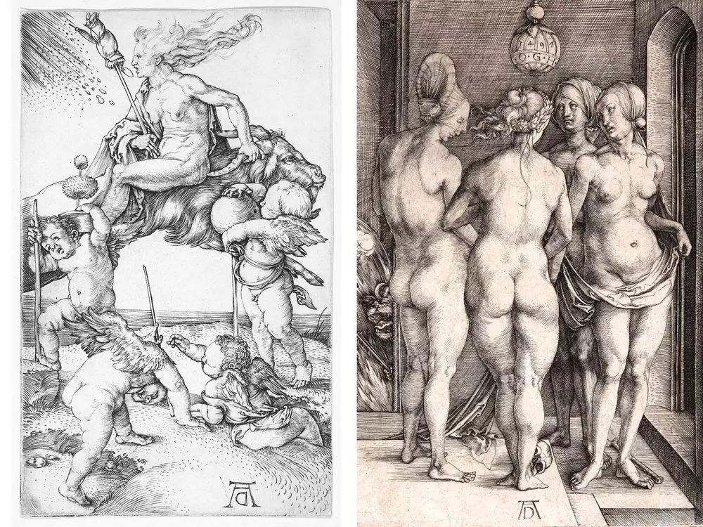 Líníochtaí de witches Albrecht Durer saor in aisce,