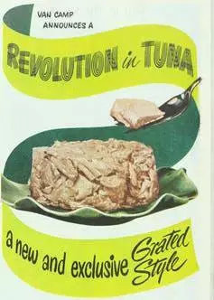 Reklama z roku 1949 v časopise Ladies' Home Journal oznamuje „Revolúciu v tuniakoch“.