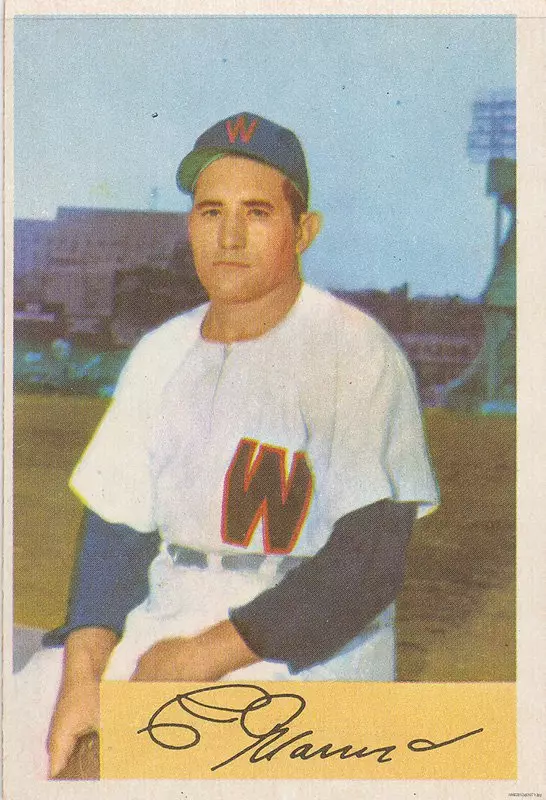 Photograph of Conrado “Connie” Marrero, seated, on a baseball card