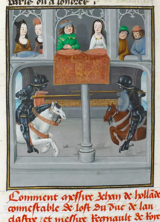 Détail d'une miniature d'une joute entre Jean de Holand et Regnault de Roye