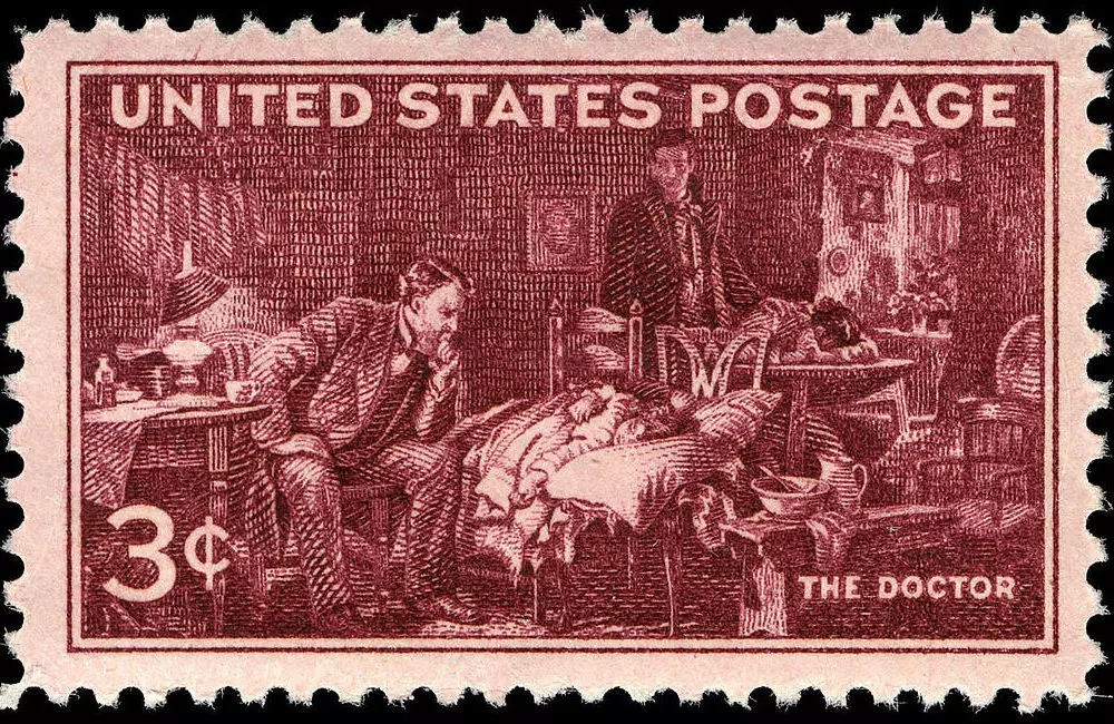 Et medisinsk laboratorium på et frimerke