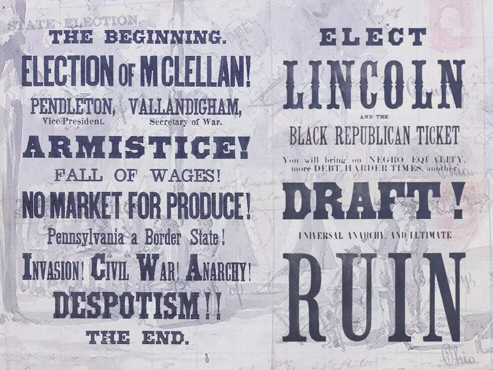 Léiriú ar phóstaeir feachtais ó thoghchán uachtaránachta 1864