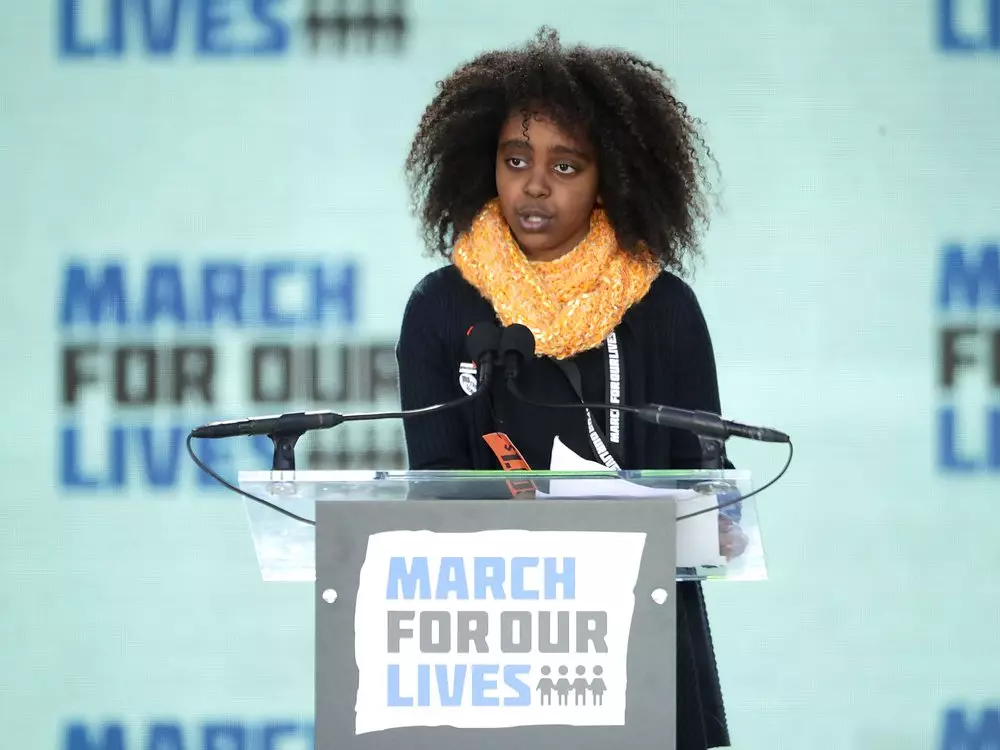 Naomi Wadler berbicara di reli March for Our Lives