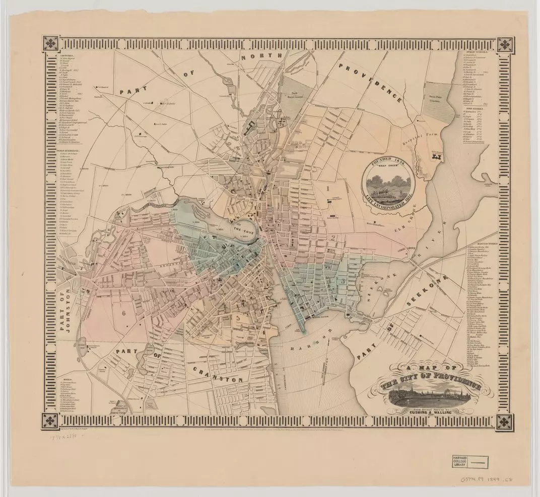 Karta Providencea, Rhode Island iz 1849