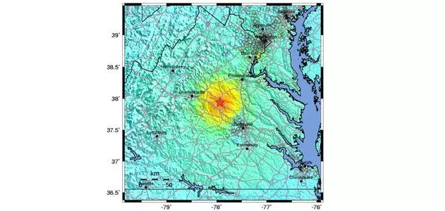 Мапа епицентра земљотреса на источној обали