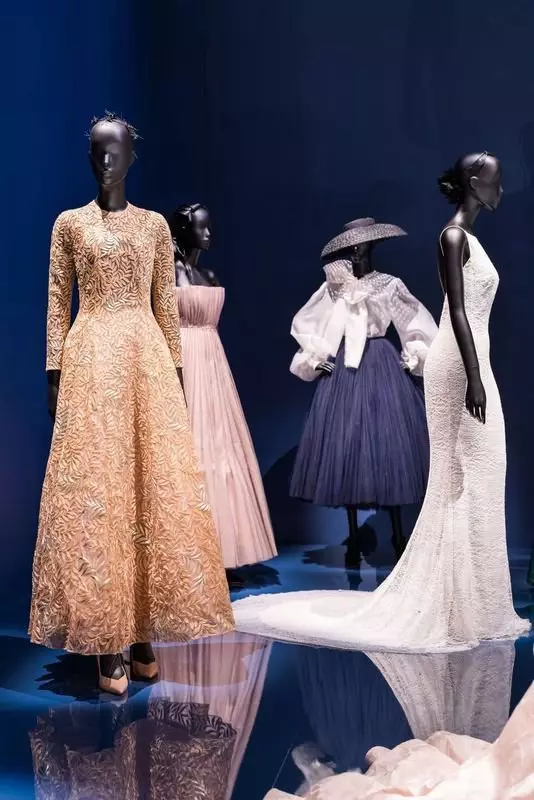 Dior dresses on view in the Brooklyn Museum exhibition
