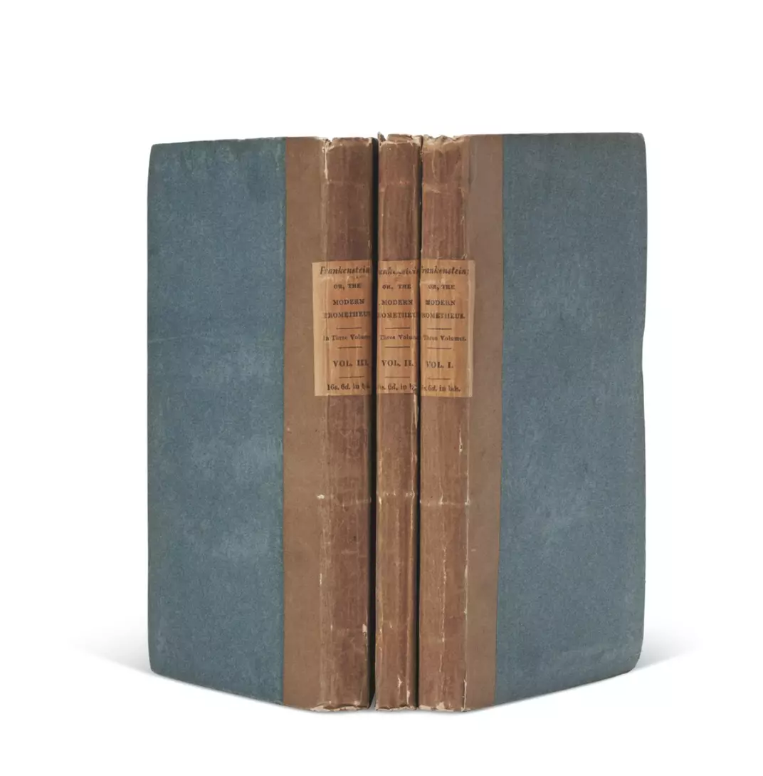 Três volumes encadernados com capas cinza-azuladas e encadernações marrons