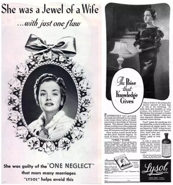 Lysol의 빈티지 광고는 여성들에게 피임약으로 살균제를 사용하도록 미묘하게 밀어붙였습니다.