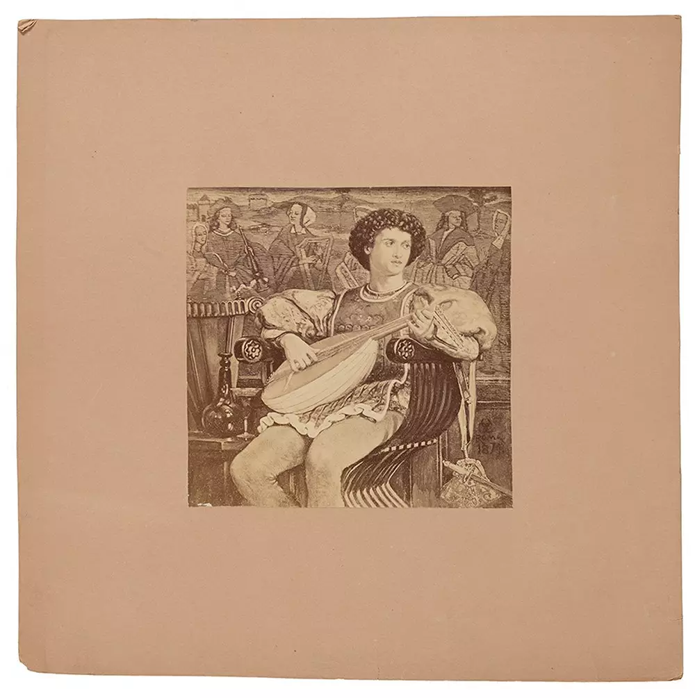 サヴォナローラの椅子に座ったチャールズ・キャリル・コールマンのリュート奏者の写真