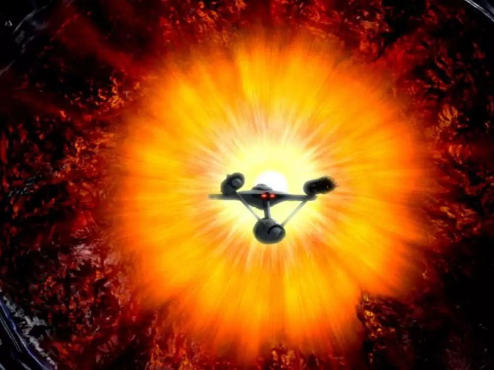 De Doomsday Machine, een kegelvormige planeetvernietiger, uit Star Trek: The Original Series (1966). (Afbeelding met dank aan CBS Television Studios)