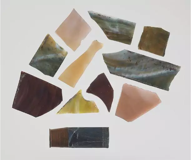 These glass shards are from the church’s stained-glass window.