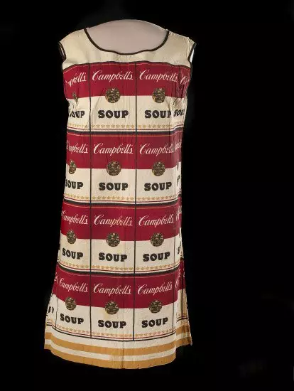 Vestido recto con estampado de sopa Cambell's branca e vermella
