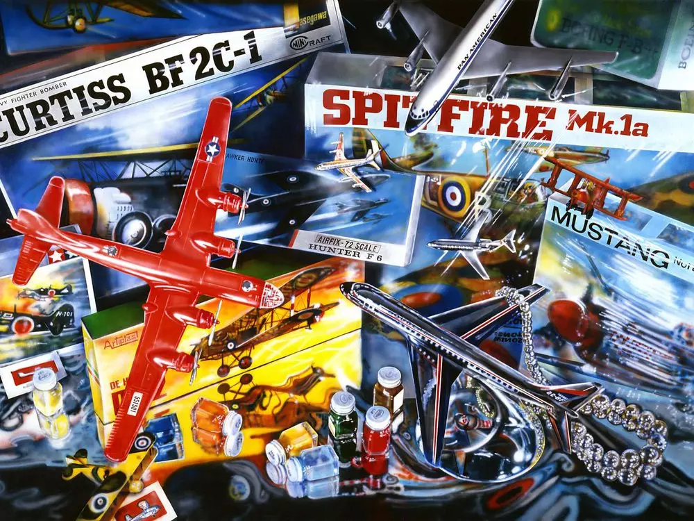 Audrey Flack, Spitfire, 1973, acrylic on canvas, 73 x 110.5 mainchesi, Mphatso ya Stuart M. Speiser kuchokera ku Stuart M. Speiser Photorealist Collection, National Air and Space Museum.