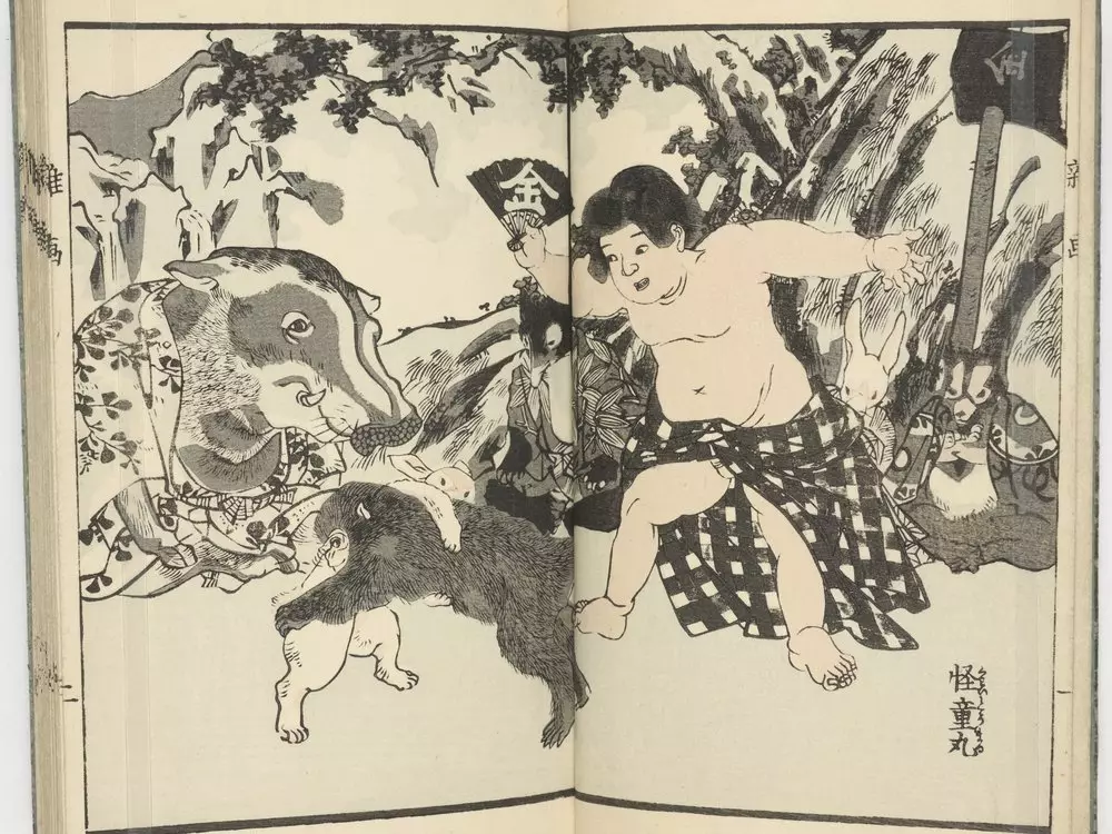 കുനിയോഷി zatsuga shū 国芳雑画集, pp. 4–5, Utagawa Kuniyoshi (1797–1861), 1856, FSC-GR-780.723.