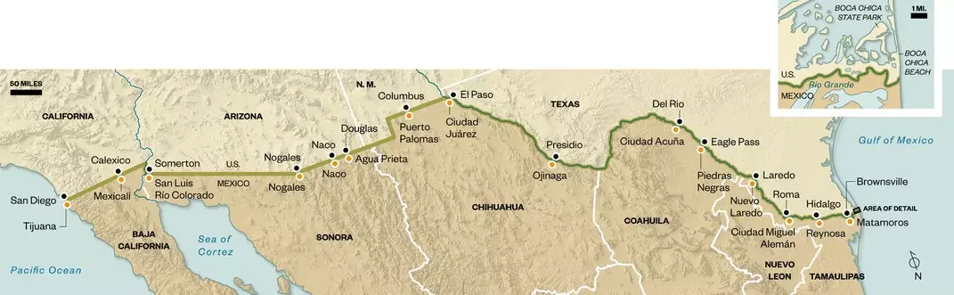 Mappa del confine tra Stati Uniti e Messico