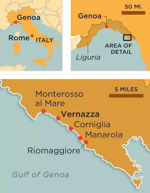 Cinque Terre Italijos žemėlapis