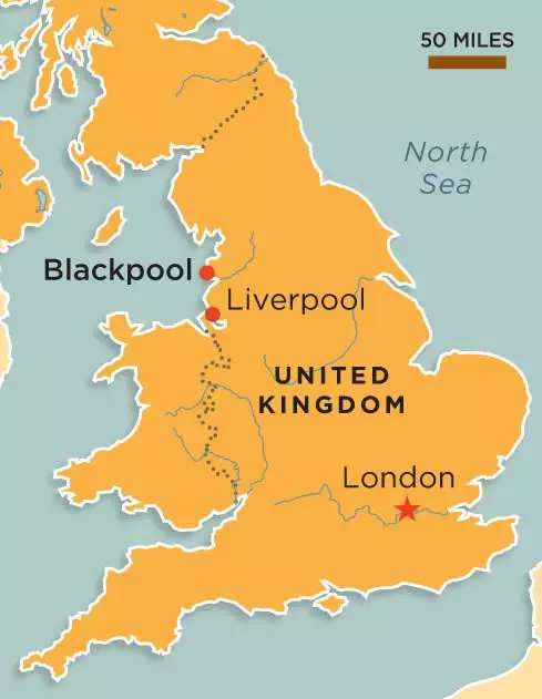 Mappa ta' Blackpool Ingilterra