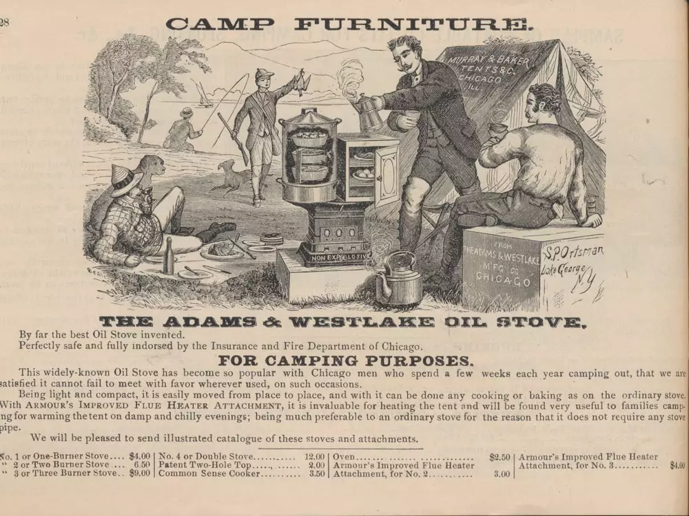 Murray & Baker, Şikago, IL. Tenteler ve Çadırlar, İşaretler ve Afişler (1882), sayfa 28, “Adams ve Westlake Petrol Sobası.” (Smithsonian Kütüphaneleri ve Arşivleri)