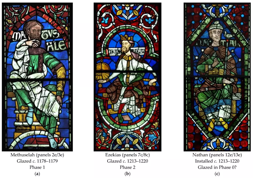 Three of the four stylistically distinct panels
