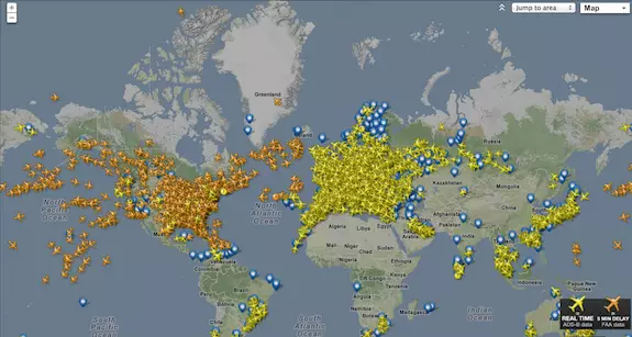 Map nke ụgbọ elu ndị njem ọ bụla na mbara igwe ozugbo a