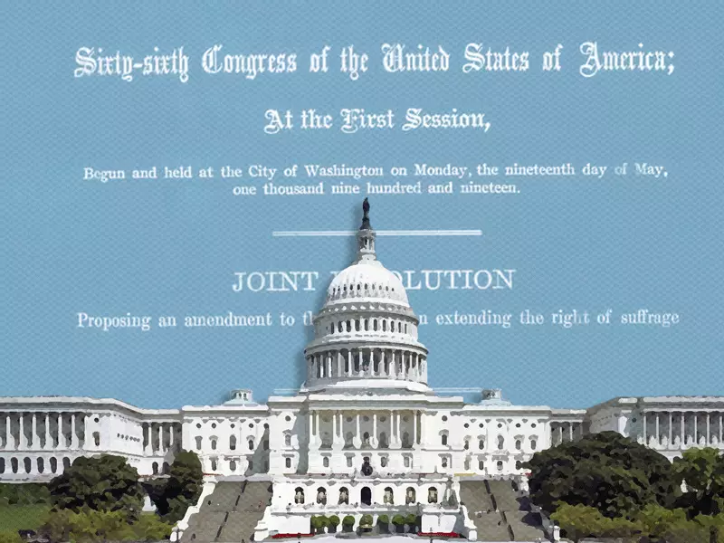 GIF del testo del 19° emendamento che scorre dietro Capitol