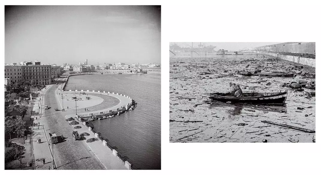 Kiri, Bari, di pantai tenggara Italia, pada November 1943. Inggris telah merebut kota pelabuhan strategis itu dua bulan sebelumnya. Benar, kapal penyelamat mencari korban selamat di Pelabuhan Bari setelah serangan Desember 1943. Bahan bakar dari kapal pengangkut yang rusak dan a