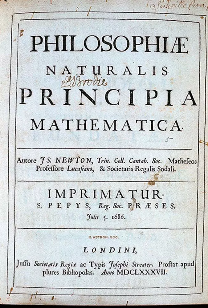 Édisi munggaran tina risalah matematika révolusionér Isaac Newton taun 1687.