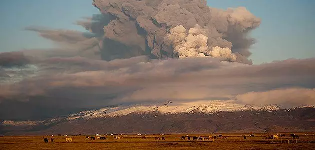 Eyjafjallajoekul volcano erupting