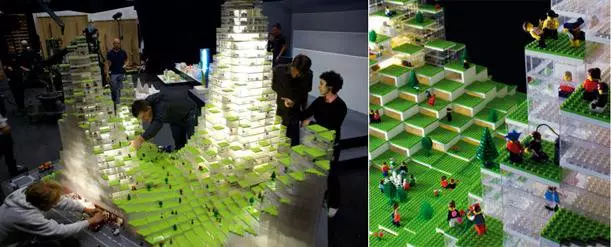 ’n Lego-geboude model vir BIG se Lego Towers