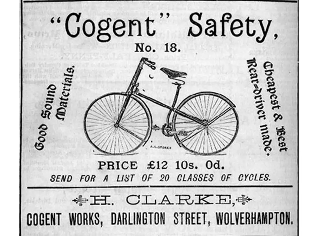 Oglas za sigurni sigurnosni bicikl, Barkers Wolverhampton Trade Directory, 1887.