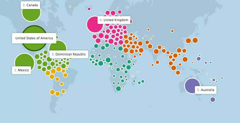 Världens närmaste internationella relationer, enligt Facebook