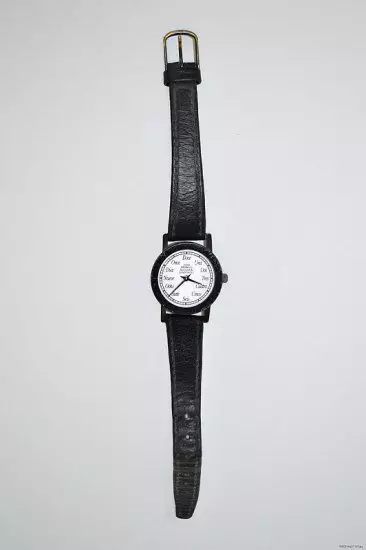 Watch with black band and white face