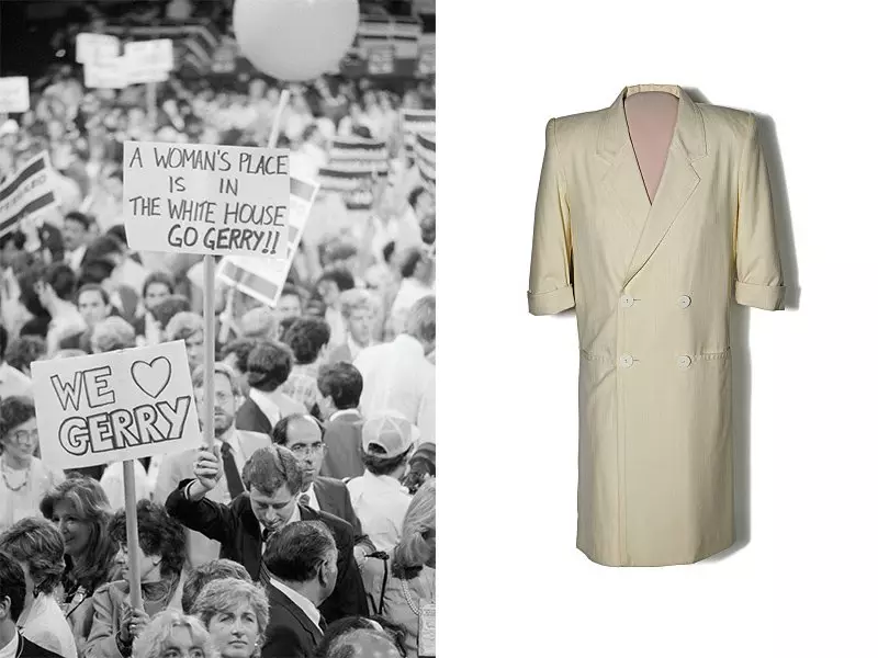 私たちはジェリーを心から愛し、女性の場所はホワイトハウスの看板にあり、フェラーロがDCCに着ていたコートドレスもあります