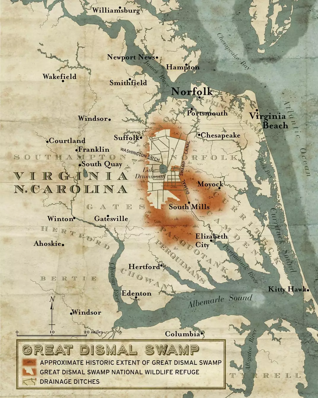 Mapa histórico de Great Dismal Swamp