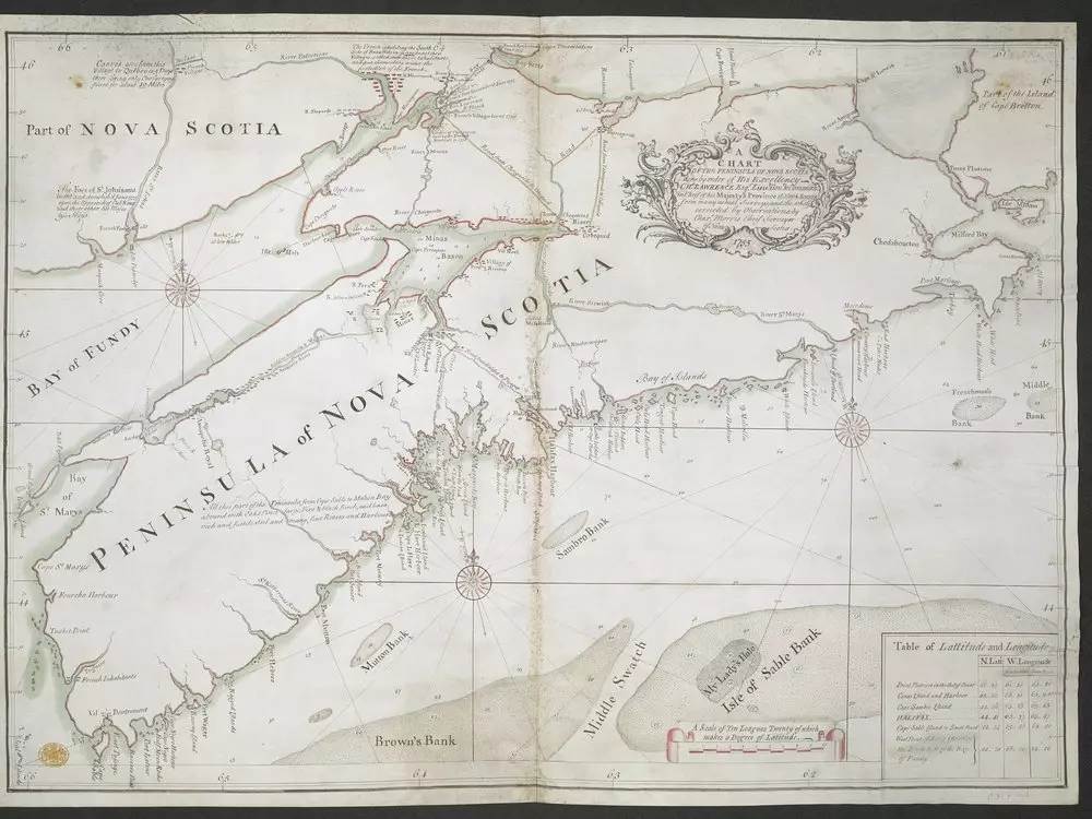 Mappa ta 'Nova Scotia magħmula fl-1755 mill-surveyor kap provinċjali Charles Morris