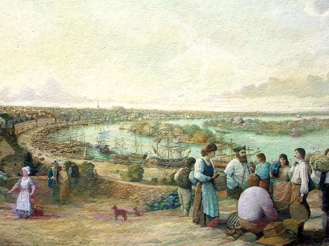 Détail d'un tableau représentant l'expulsion des Acadiens de la Nouvelle-Écosse