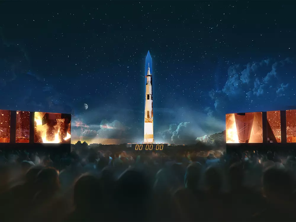 Ikusi Washington monumentuan proiektatu zen Apollo 11 urteurreneko ikuskizuna