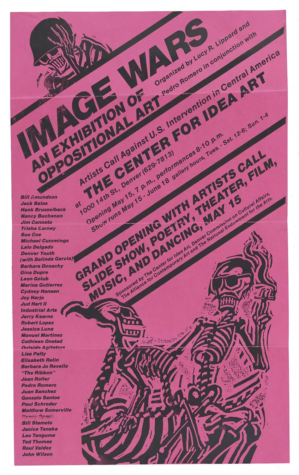Flyer na may teksto at mga graphics ng mga skeleton na naka-print sa itim na tinta sa pulang papel.